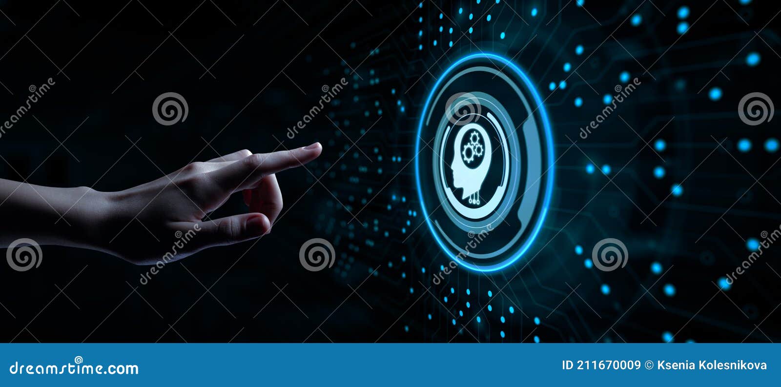 Machine Learning Artificial Intelligence Neural Network. Hand Pressing ...