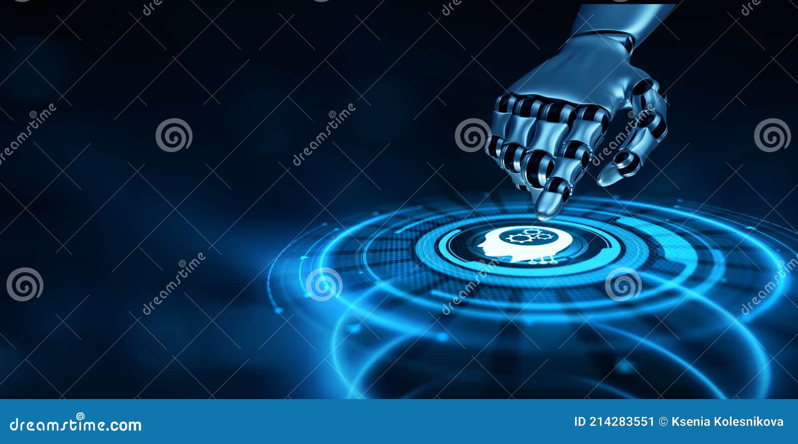 Machine Learning Artificial Intelligence Neural Network. Robot Hand Pressing Button 3d Render ...