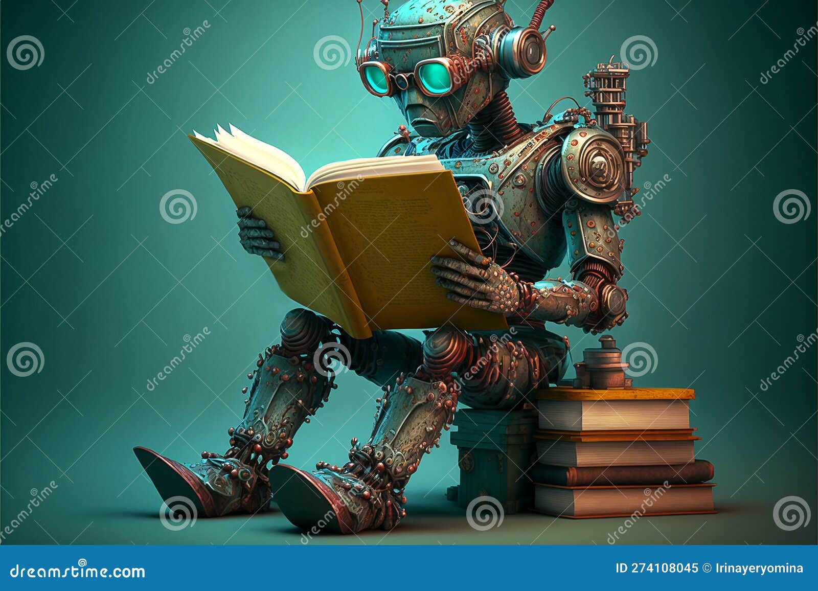 Machine Learning, Artificial Intelligence. Robot Reading a Book and ...