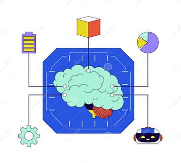 Machine Learning Brain 2D Linear Illustration Concept Stock Vector ...