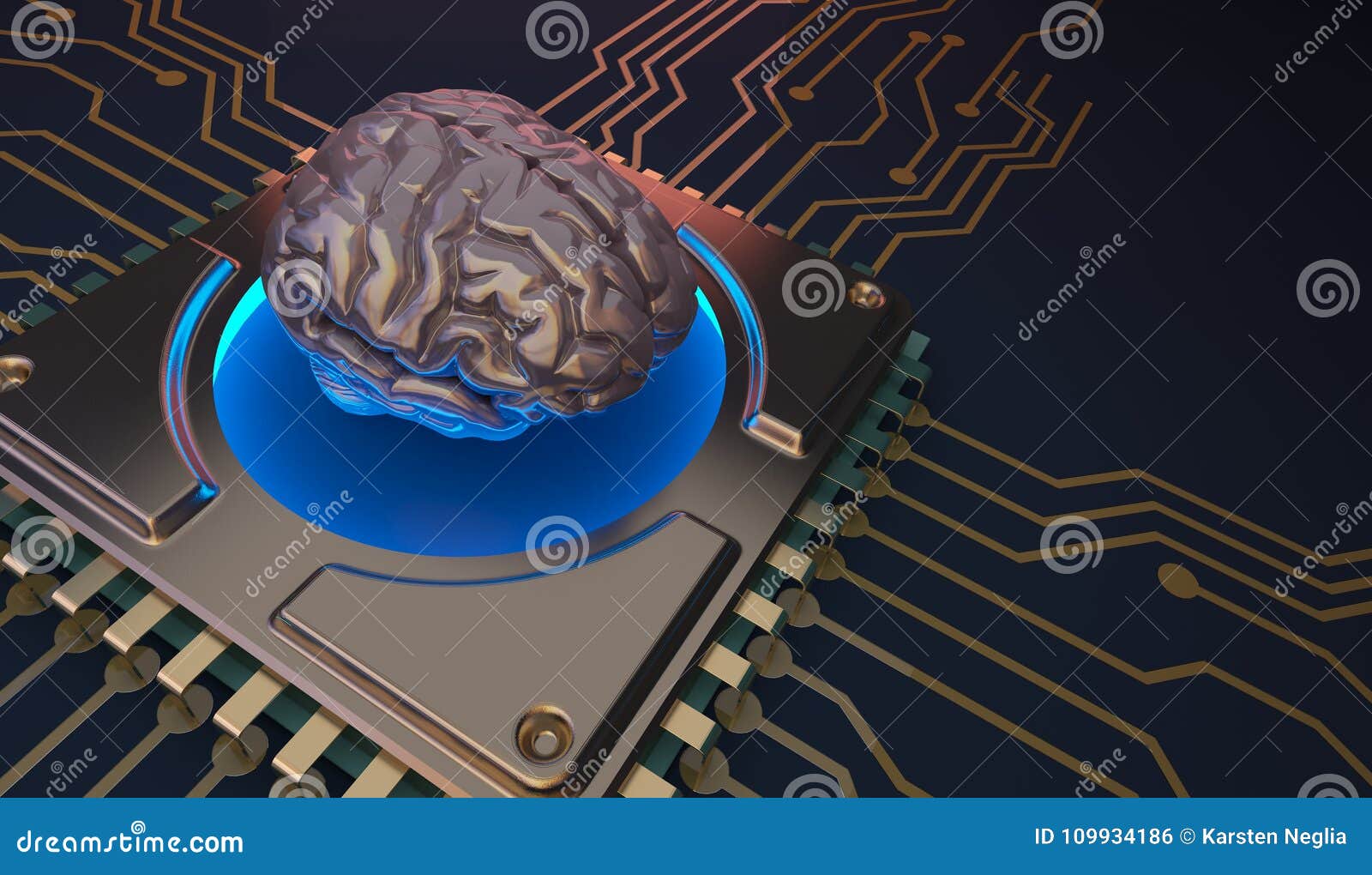 Machine Learning Brain Symbol on Circuit Board 3d Rendering Stock ...