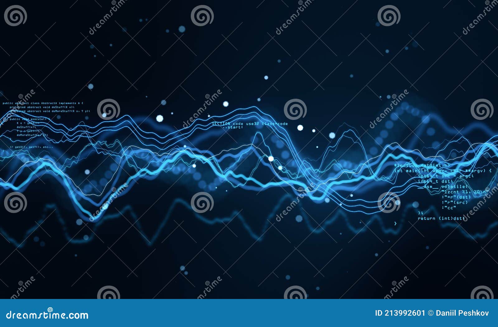 Machine Learning Concept with Blue Glowing Data Waves and Abstract ...