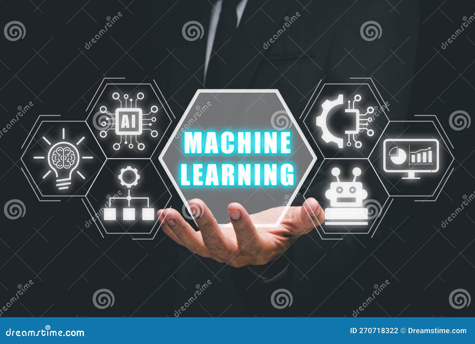 Businessman Hand Holding Machine Learning Icon on Virtual Screen Stock ...