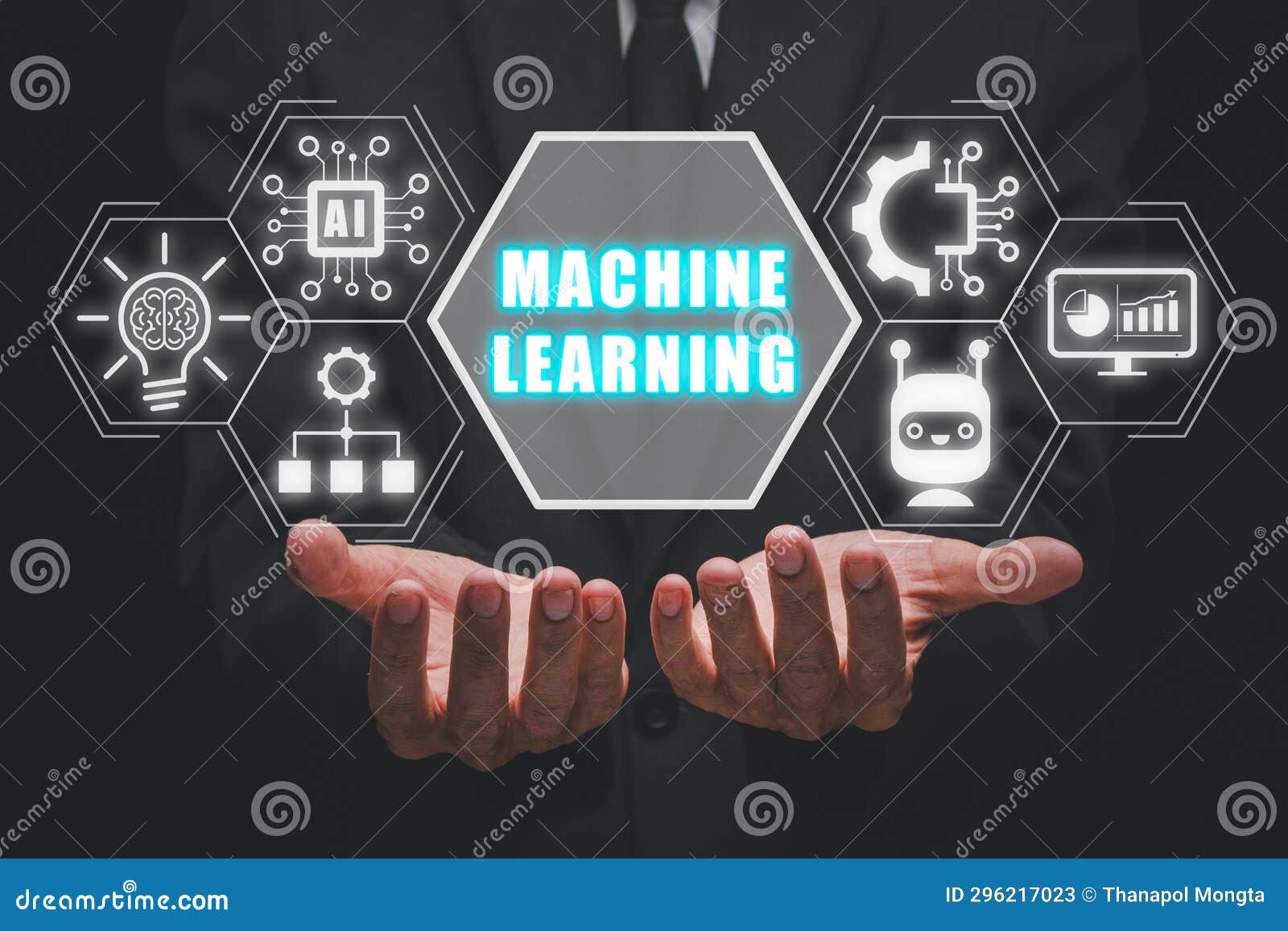 Businessman Hand Holding Machine Learning Icon on Virtual Screen, AI ...