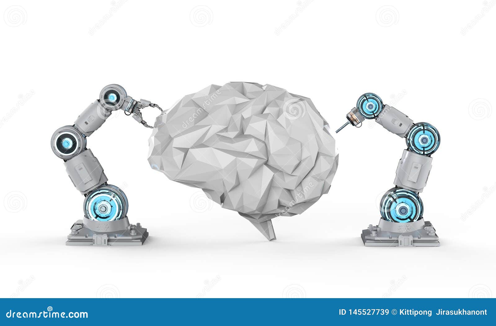 Robotic arms with ai brain stock illustration. Illustration of hand ...