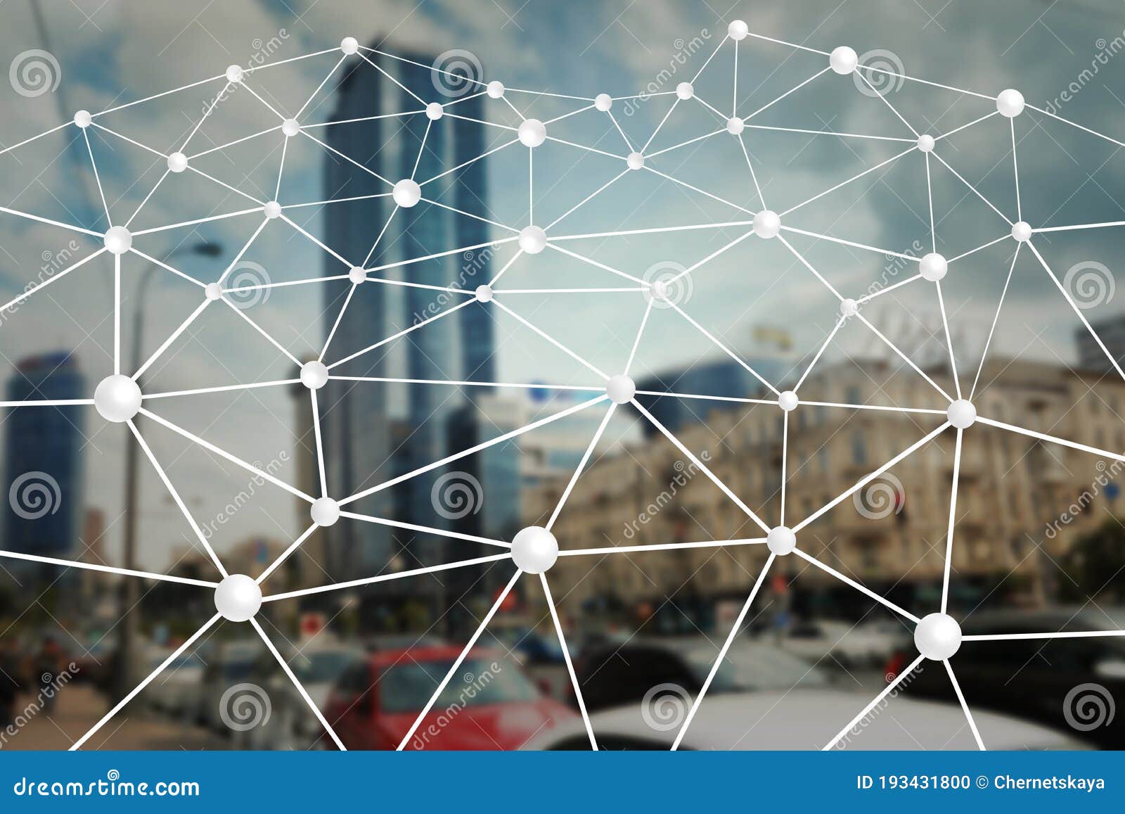 Machine Learning. Digital Web Over Blurred Cityscape Stock Photo ...