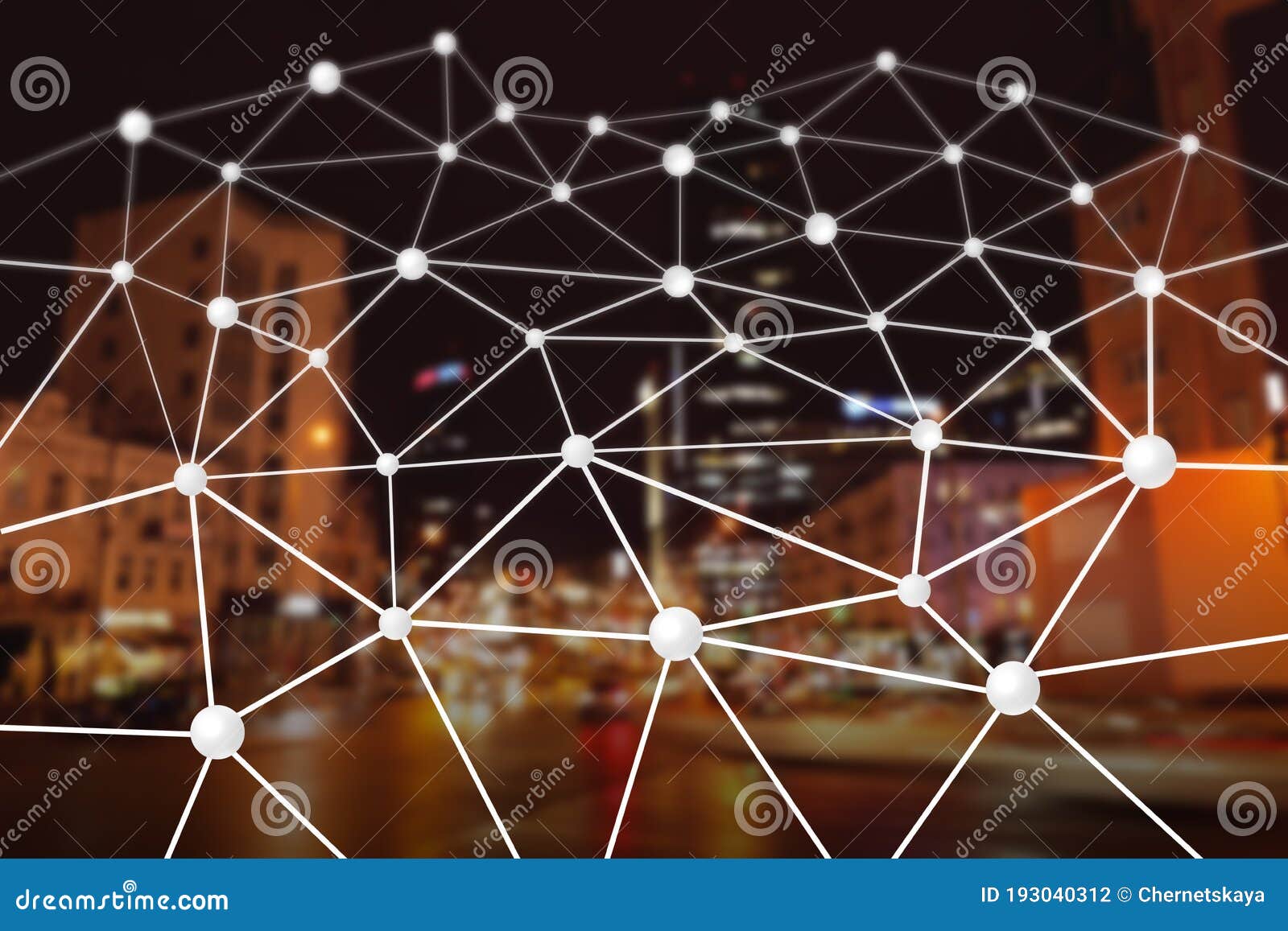 Machine Learning. Digital Web Over Blurred Night Cityscape Stock Photo ...