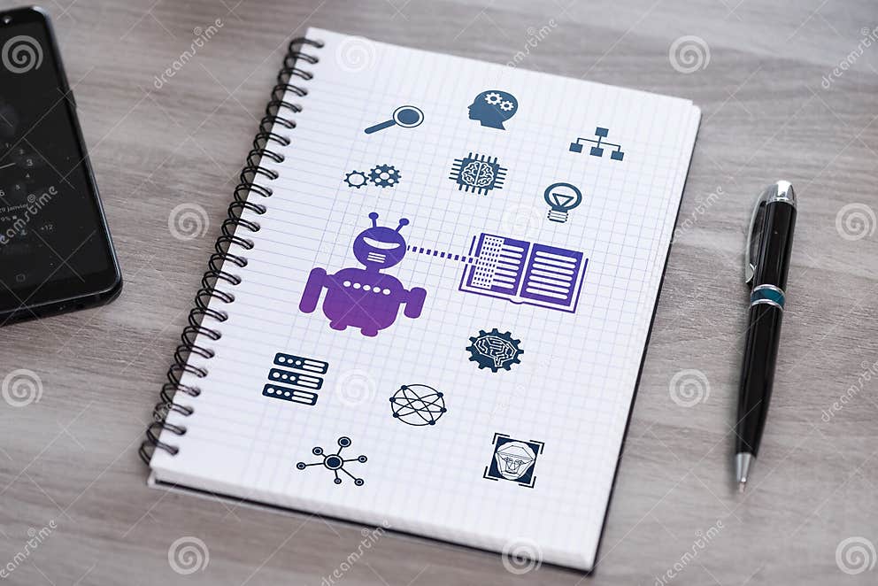 Machine Learning Concept on a Notepad Stock Photo - Image of computer ...