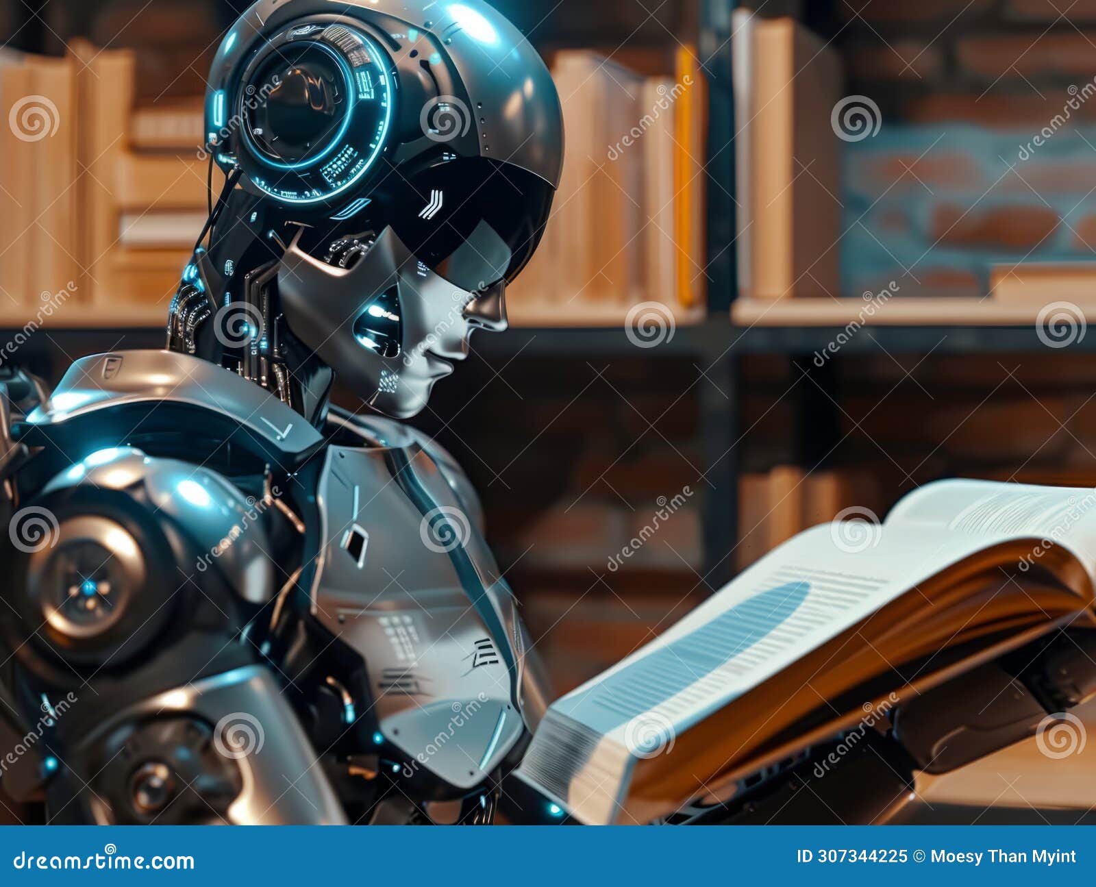 Machine Learning Concept: the Humanoid Robot Reading and Illuminating ...