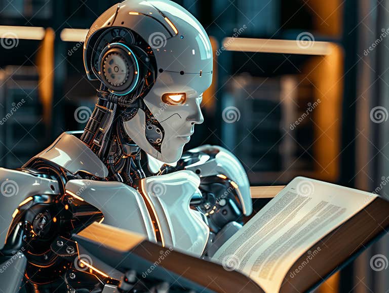 Machine Learning Concept: the Humanoid Robot Reading and Illuminating ...