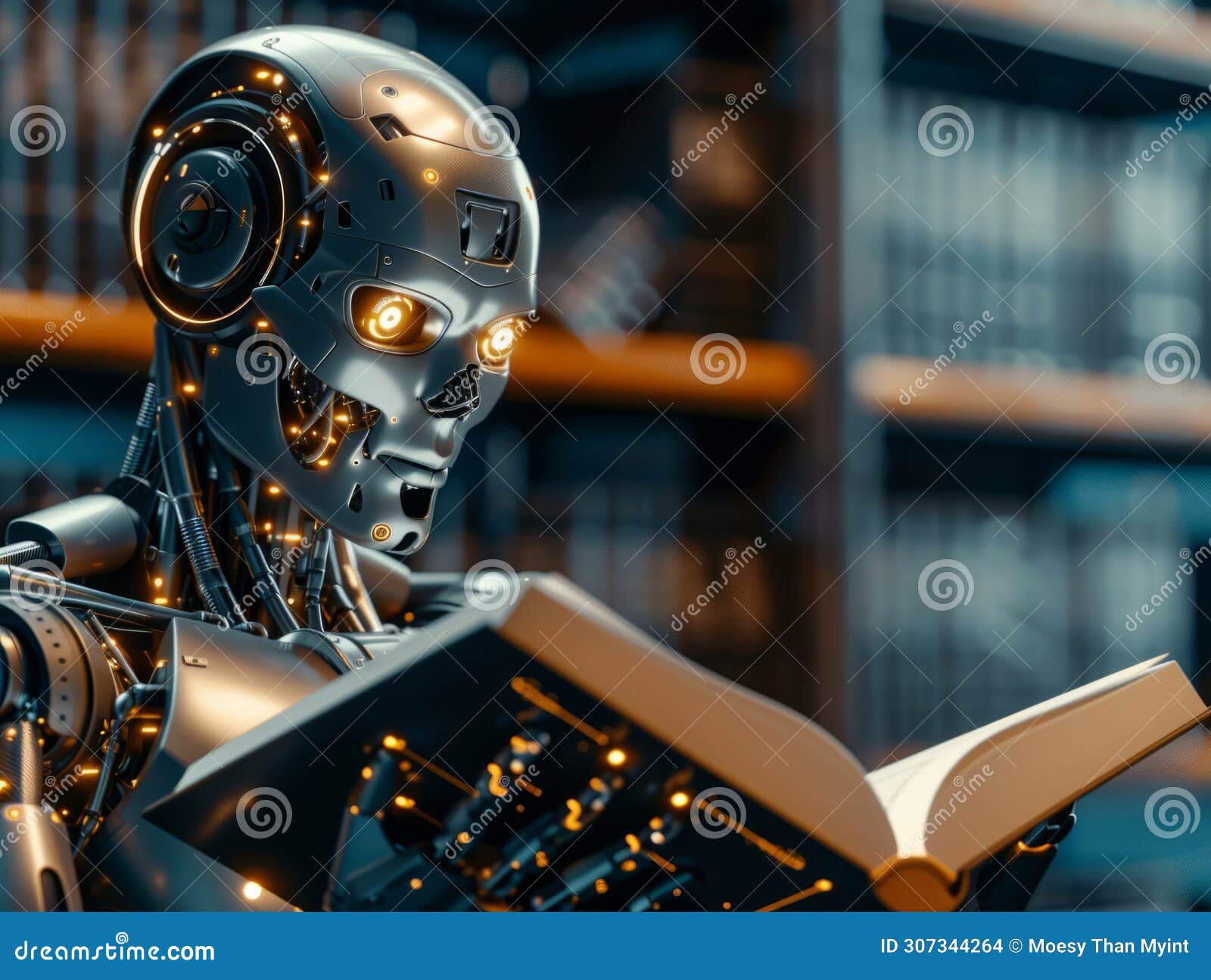 Machine Learning Concept: the Humanoid Robot Reading and Illuminating ...