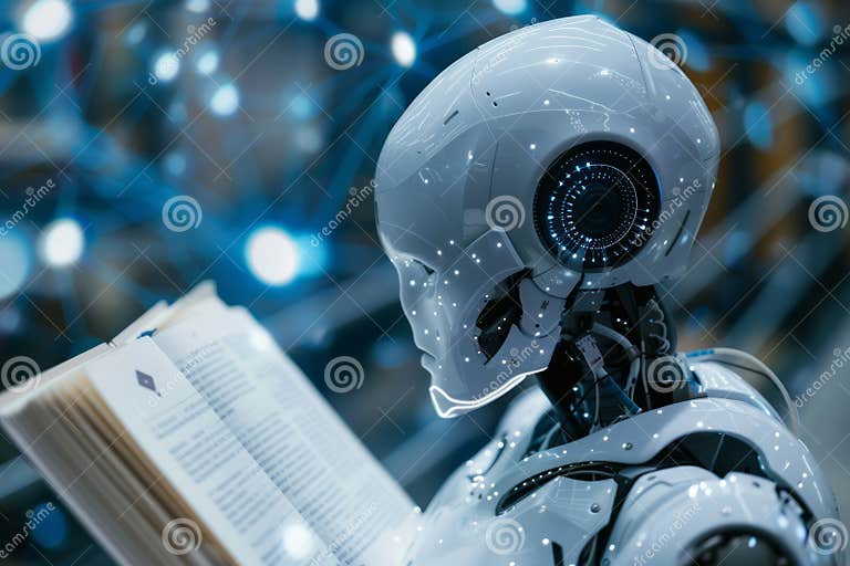 Machine Learning Concept: the Humanoid Robot Reading and Illuminating Minds Stock Illustration ...
