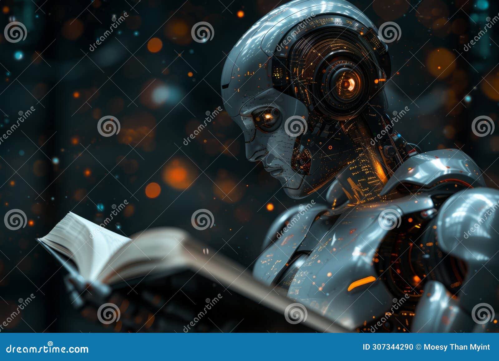 Machine Learning Concept: the Humanoid Robot Reading and Illuminating ...