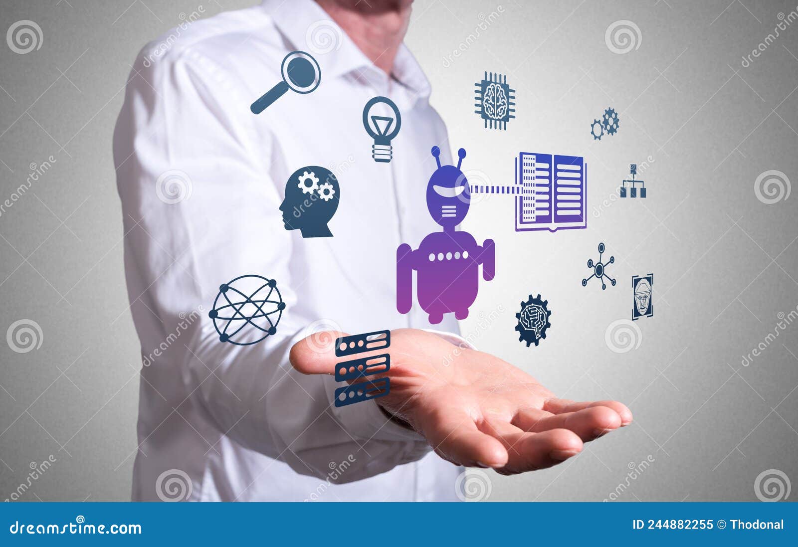 Machine Learning Concept Above a Human Hand Stock Image - Image of ...