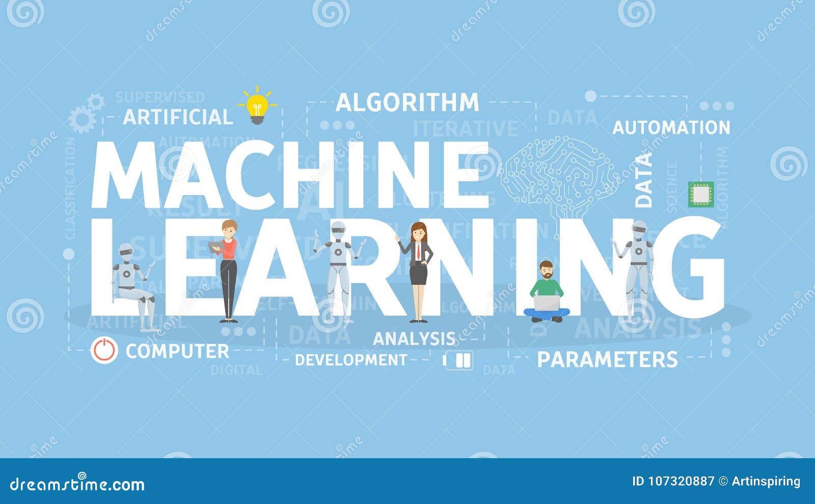 Machine learning concept. stock vector. Illustration of learn - 107320887
