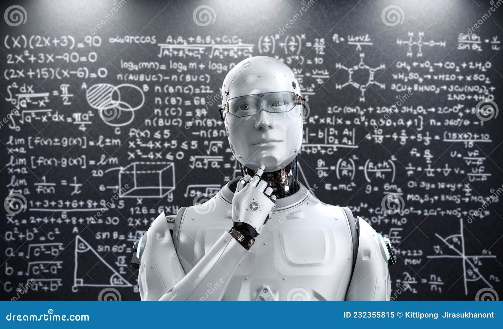 Machine Learning Concept With Robot And Math Formula Stock Illustration