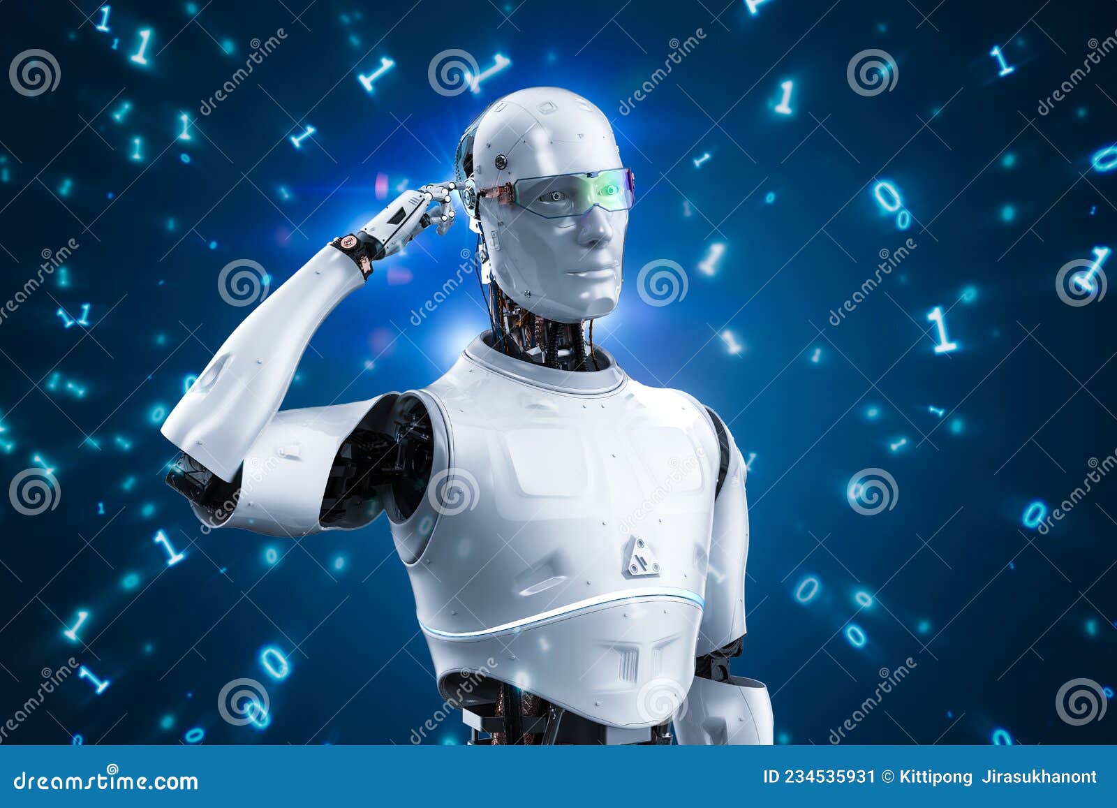Machine Learning Concept with Robot Thinking Stock Illustration ...