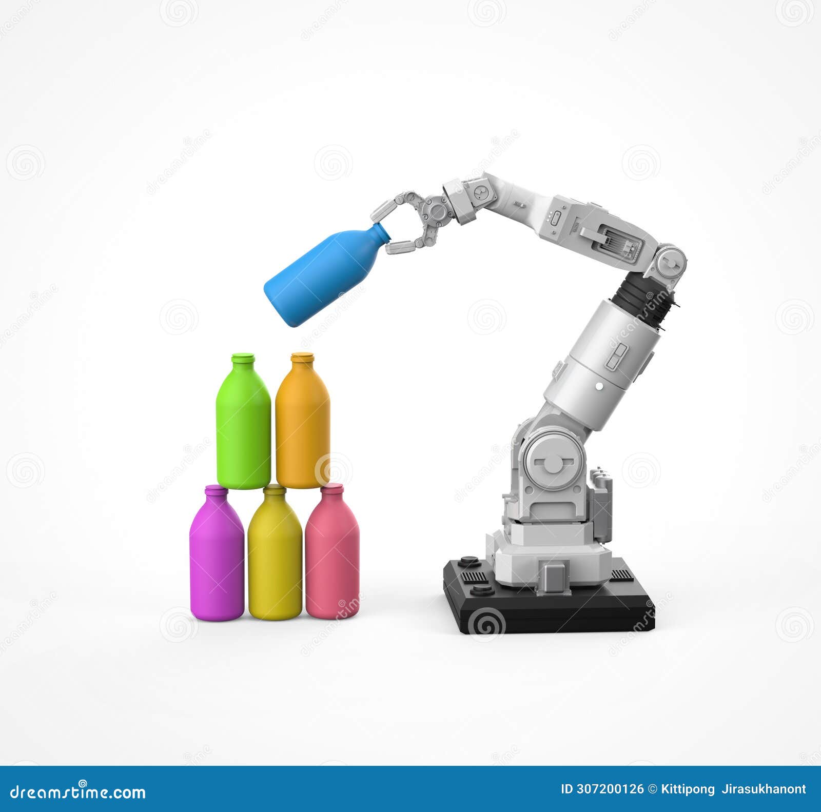 Machine Learning Concept with Robotic Arm Arrange Toy Bottles Stock ...