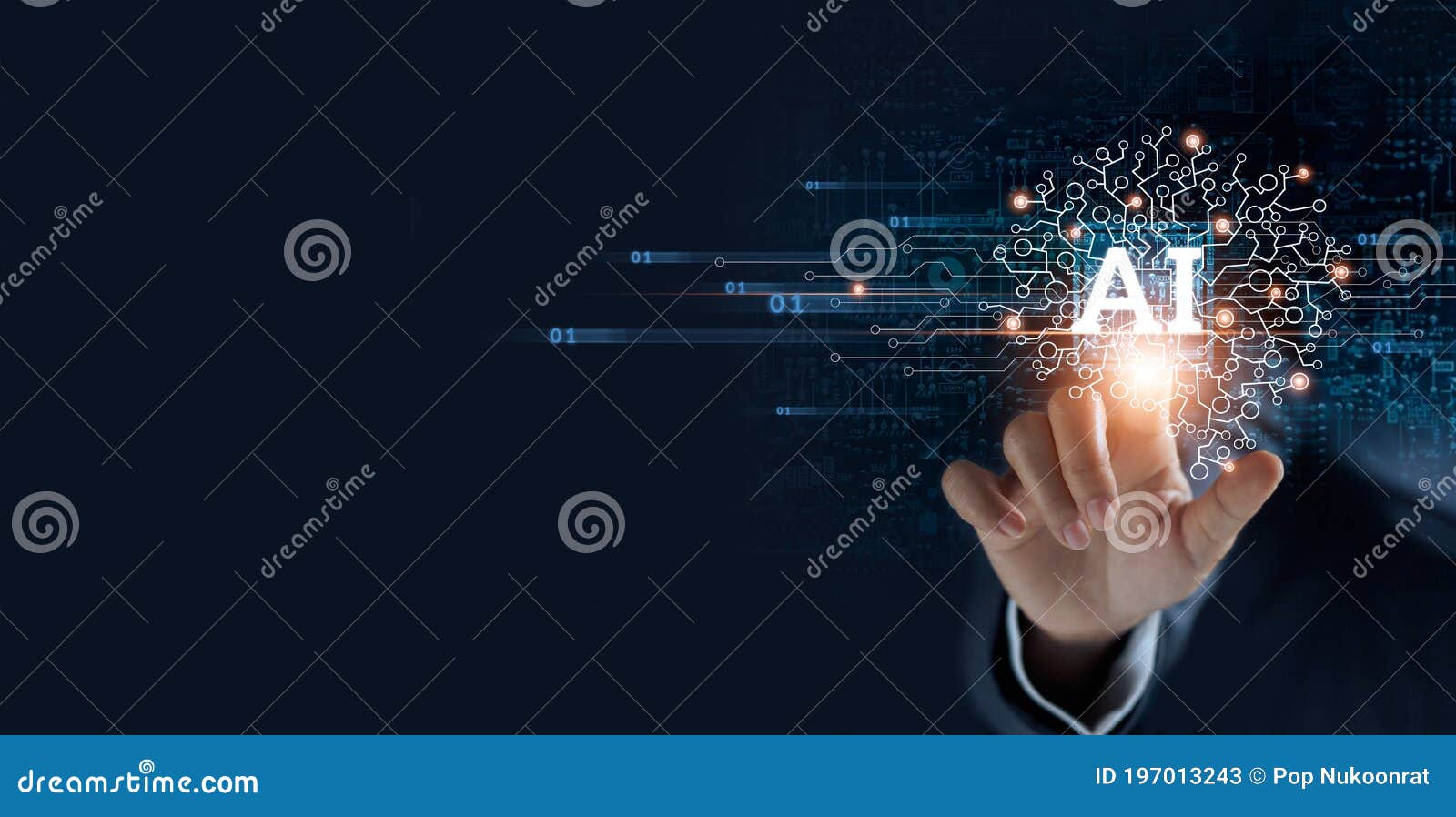 Machine Learning With Data Technology, Businessman Touching The Brain ...