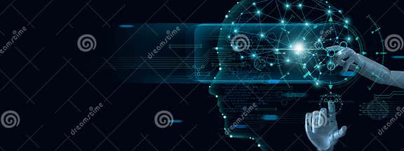 Machine Learning. Hand of Robot Touching on Binary Data Stock Photo ...