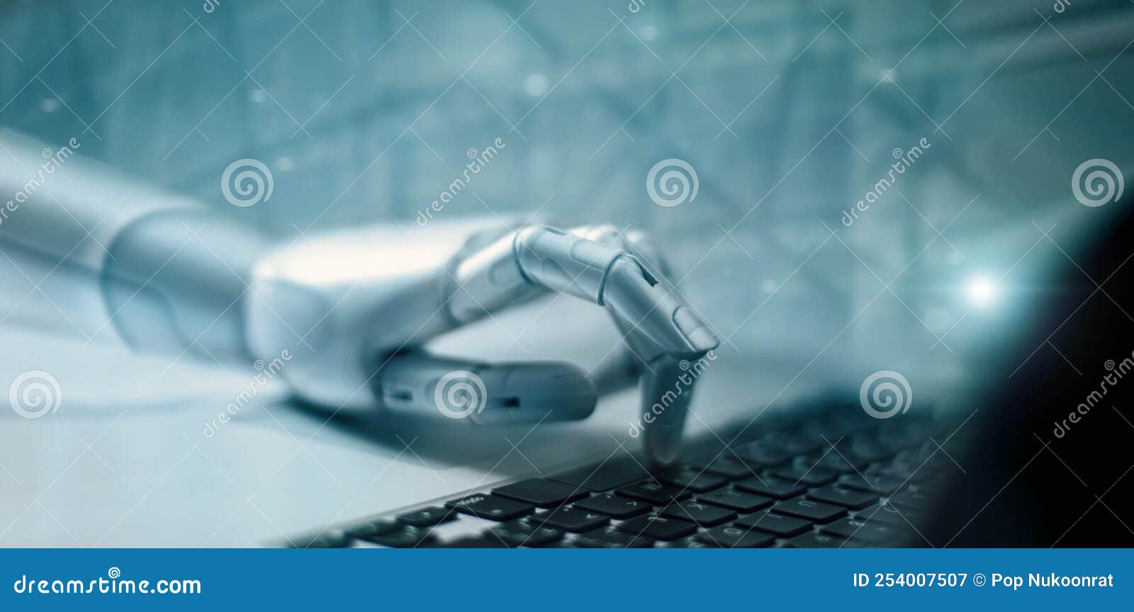 Machine Learning. Hand of Robot Touching on Binary Data. Futuristic ...