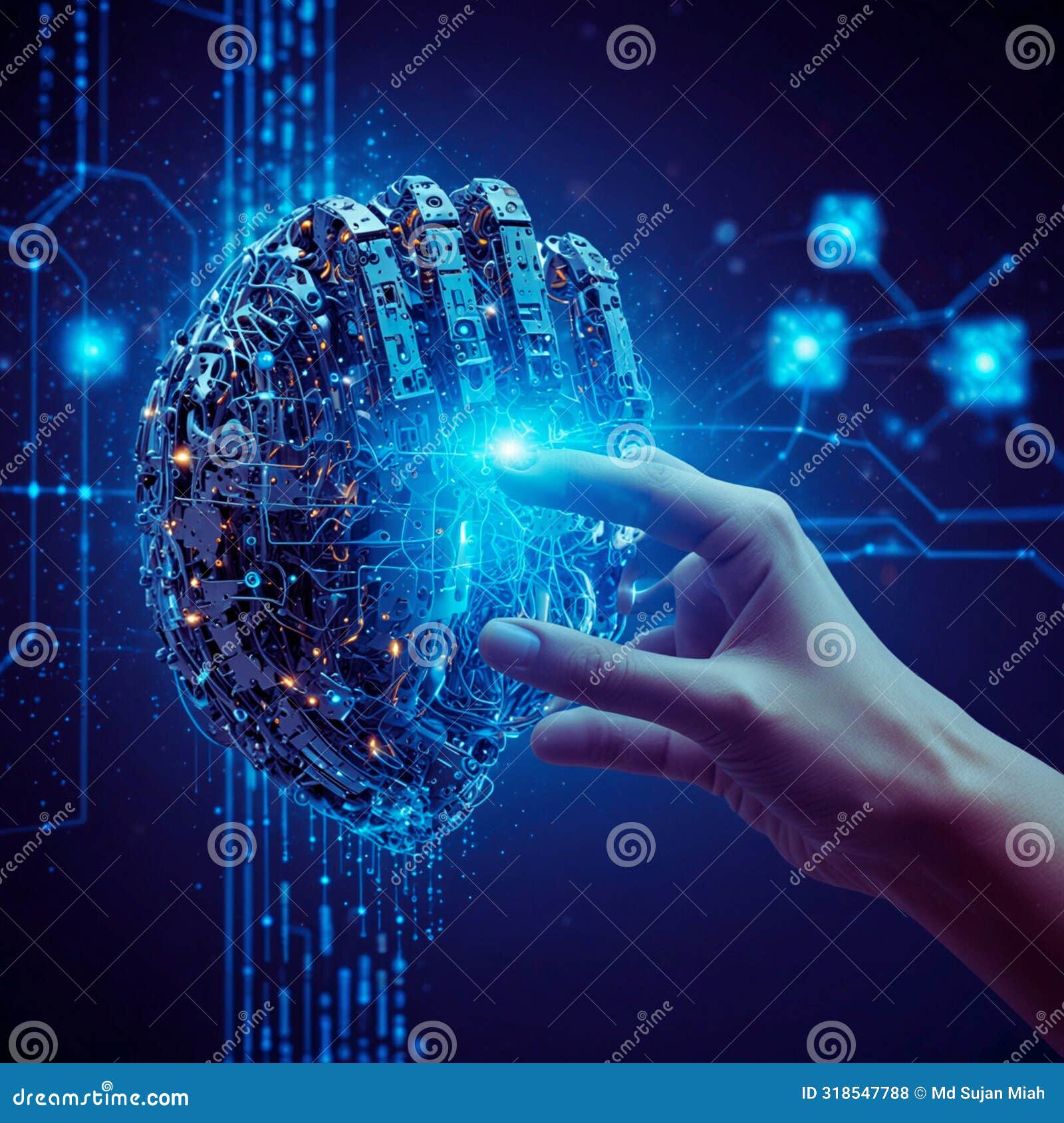 Machine Learning. Hand of Robot Touching on Binary Data Stock Illustration - Illustration of ...