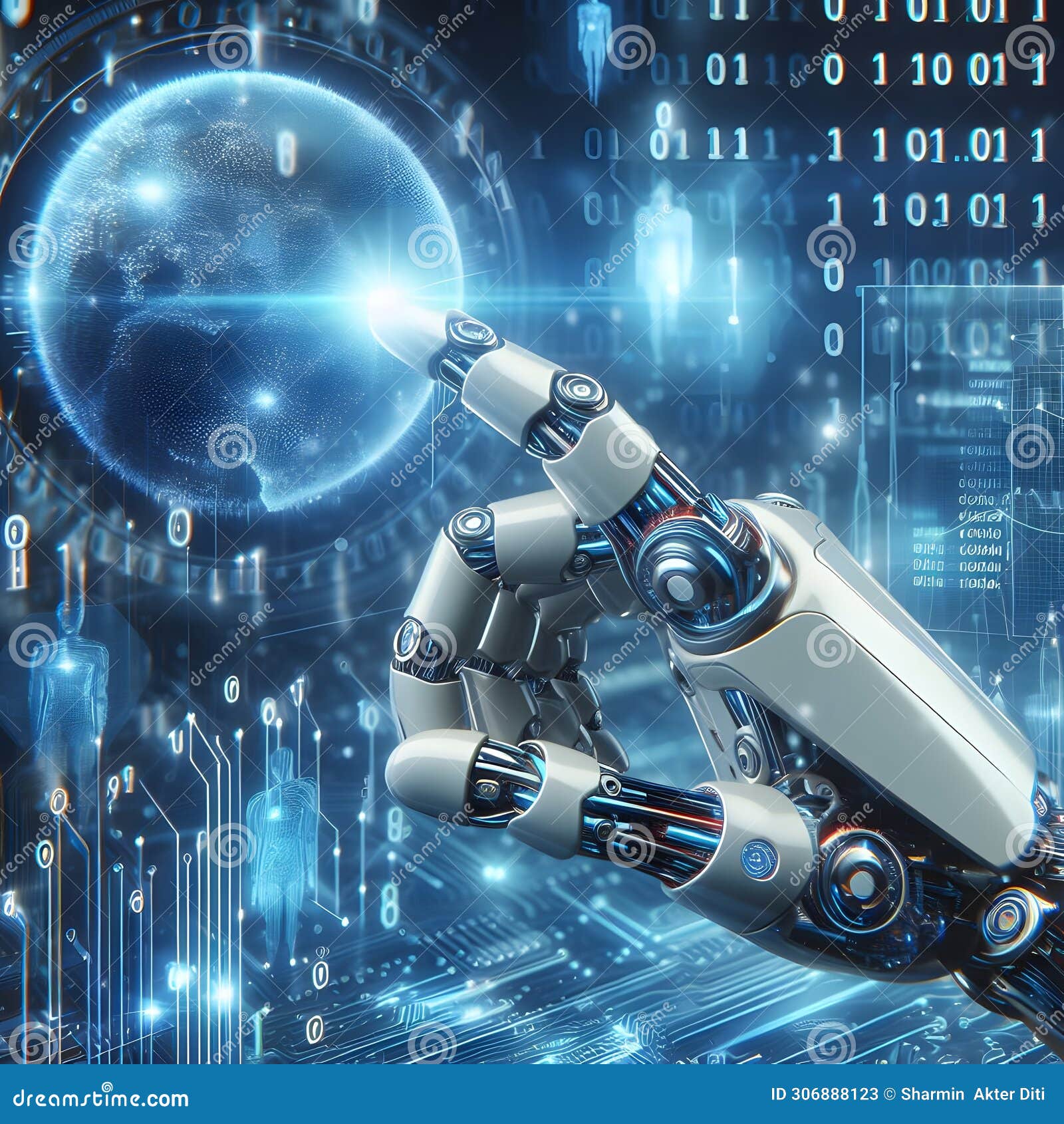 Machine Learning Hand Of Robot Touching On Binary Data Futuristic Artificial Intelligence Ai