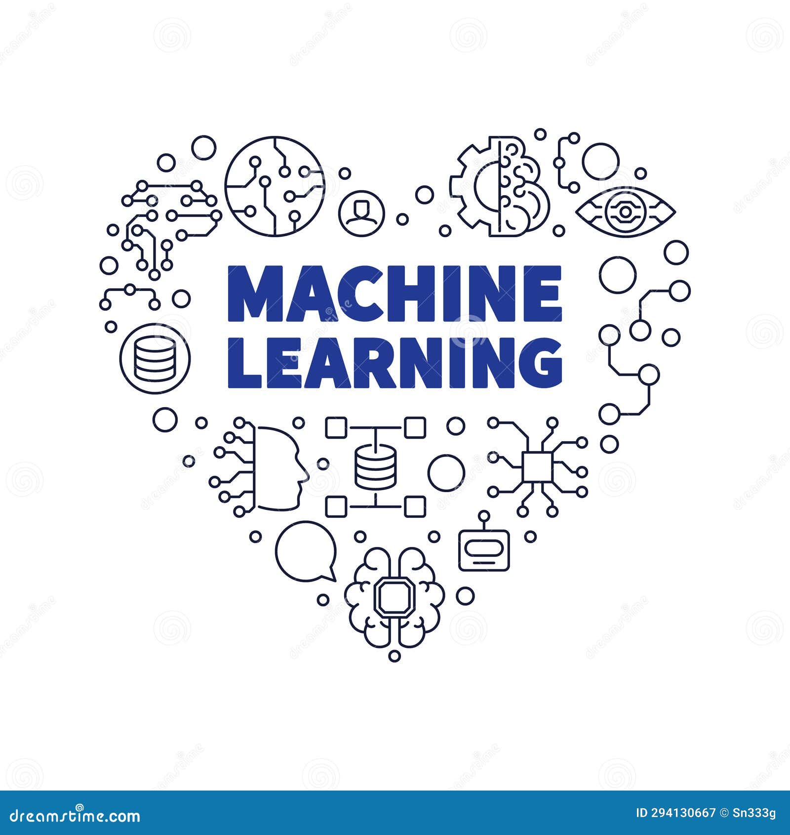 Machine Learning Heart Line Banner. ML Technology Concept Thin Line ...