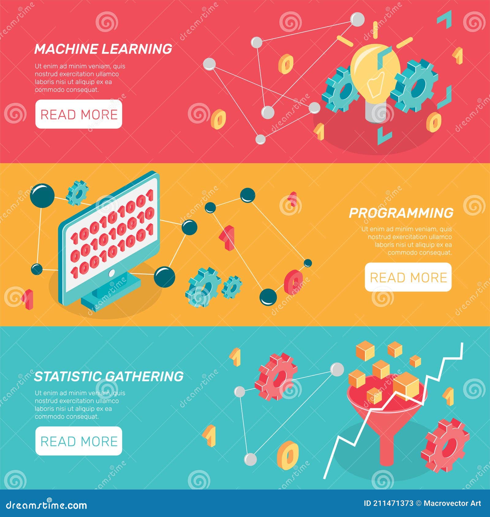 Machine Learning Horizontal Banners Stock Vector - Illustration of ...