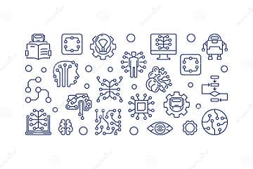 Machine Learning Horizontal Vector Banner in Outline Style Stock Vector ...