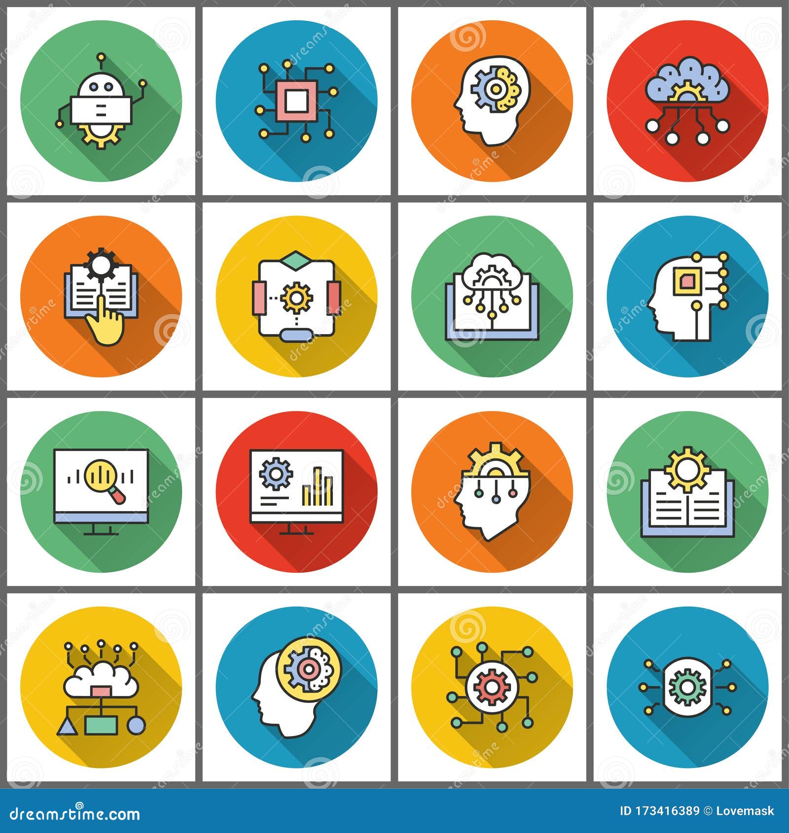 Machine Learning Icons for Graphic and Web Design Stock Illustration ...
