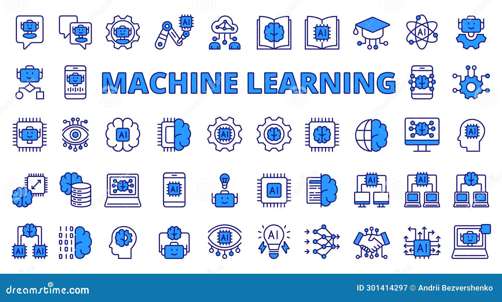 Machine Learning Icons Line Design Blue. Machine, Learning, Ai, Ml ... Machine Learning Icons Line Design Blue. Machine, Learning, Ai, Ml ...