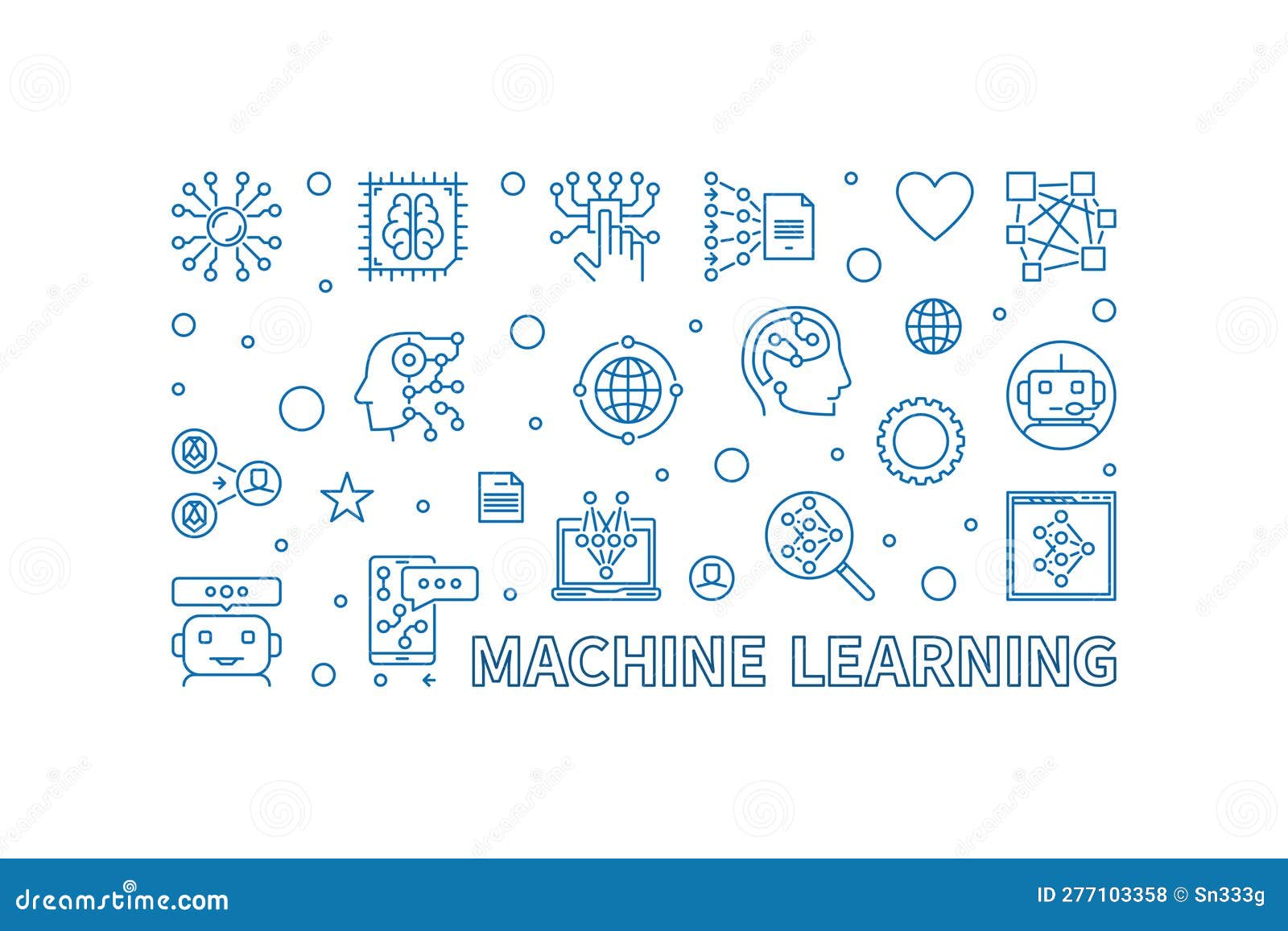 Machine Learning Line Horizontal Banner - Vector ML Technology Linear ...