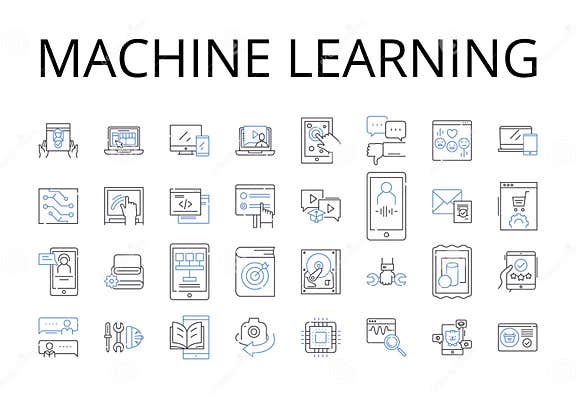 Machine Learning Line Icons Collection. Artificial Intelligence ...