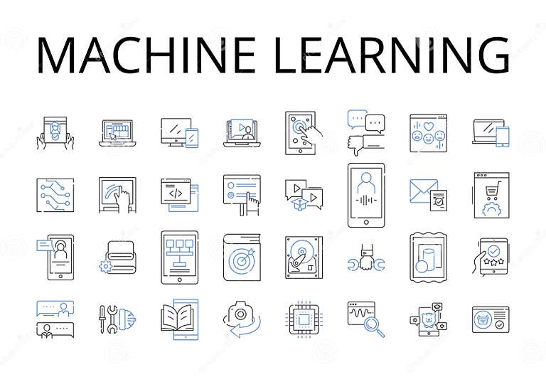 Machine Learning Line Icons Collection. Artificial Intelligence ...