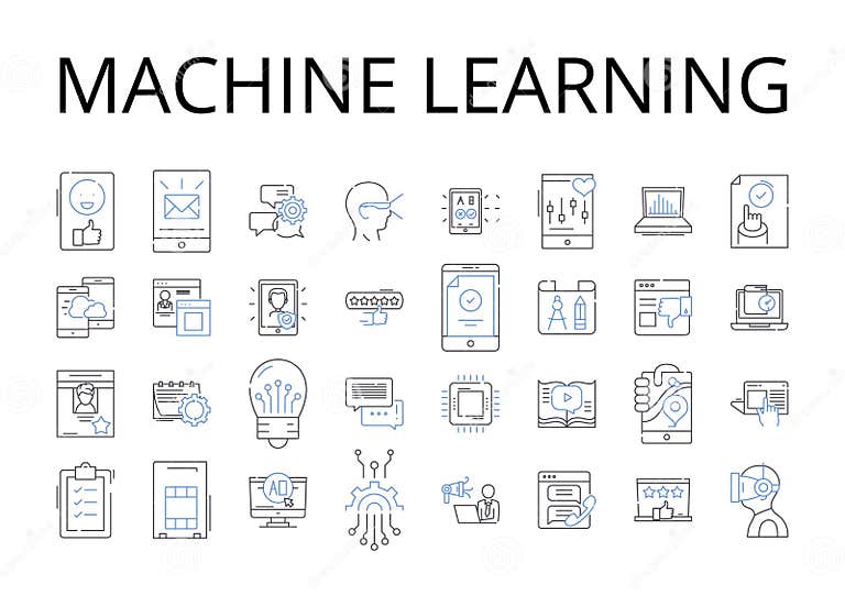 Machine Learning Line Icons Collection. Artificial Intelligence ...
