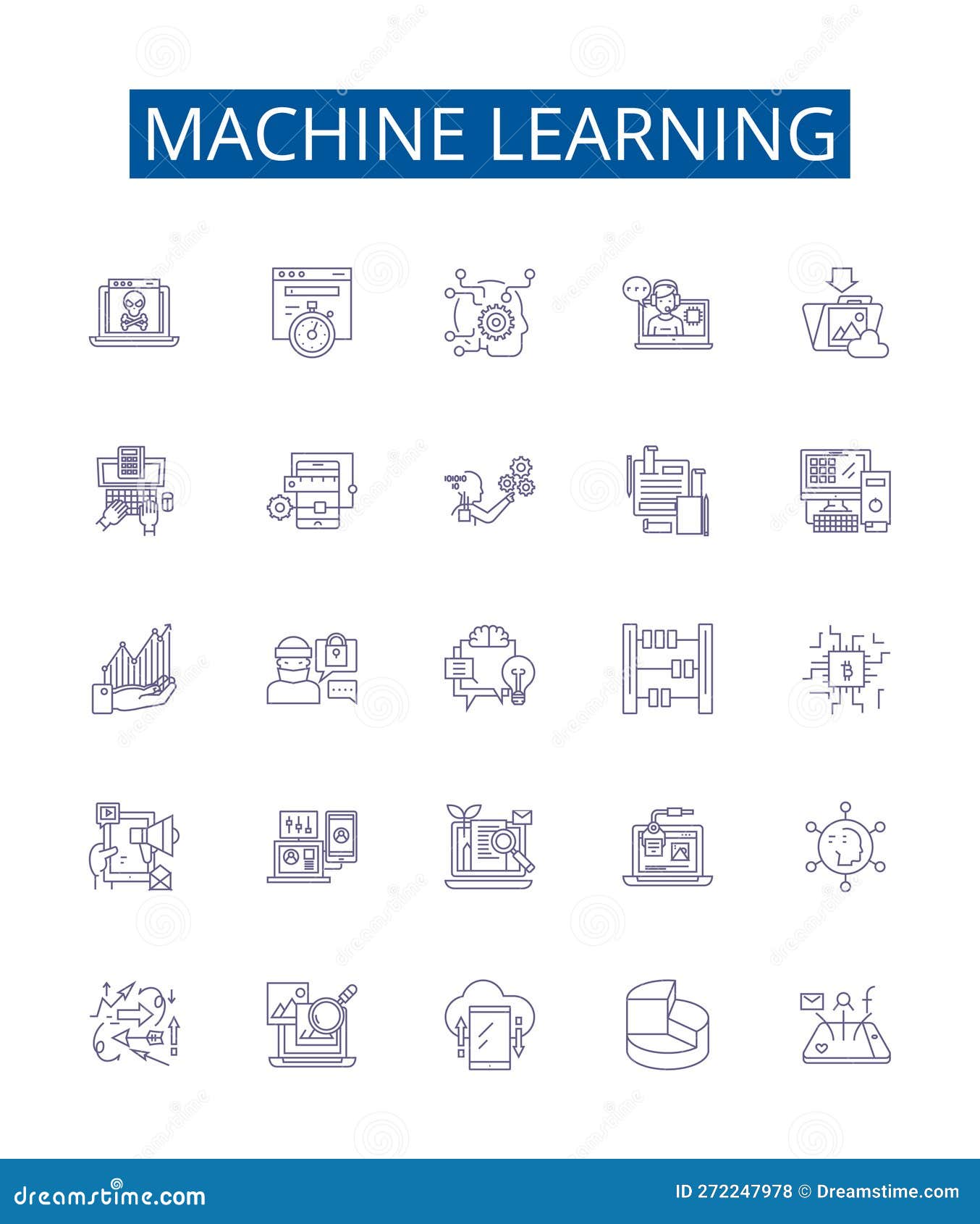 Machine Learning Line Icons Signs Set. Design Collection of Machine ...