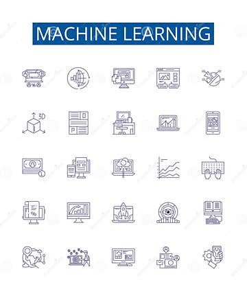 Machine Learning Line Icons Signs Set. Design Collection of Machine, Learning, Artificial ...