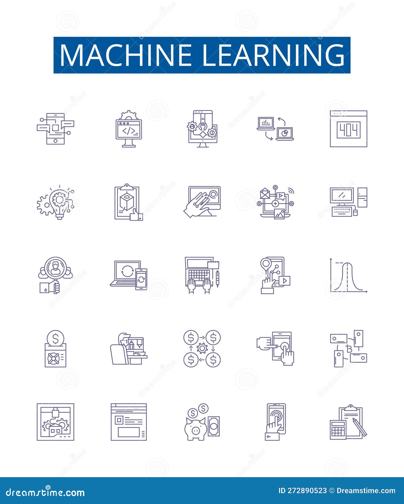 Machine Learning Line Icons Signs Set. Design Collection of Machine ...