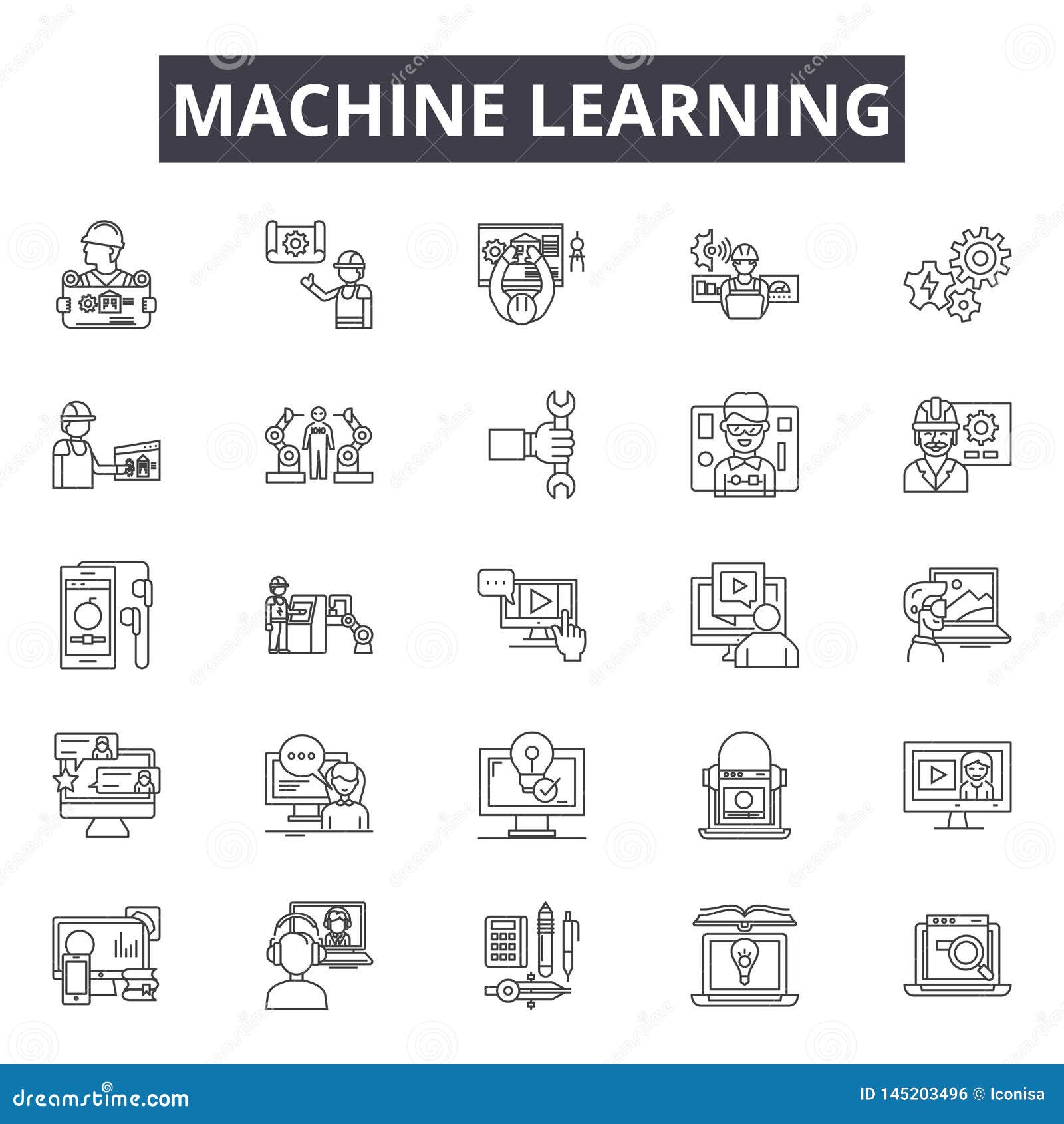 Machine Learning Line Icons, Signs, Vector Set, Outline Illustration ... Machine Learning Line Icons, Signs, Vector Set, Outline Illustration ...