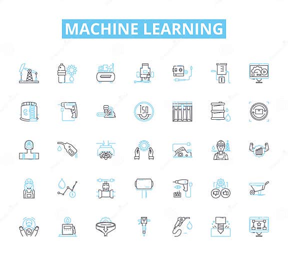 Machine Learning Linear Icons Set. Algorithms, Neural Nerks, Prediction ...