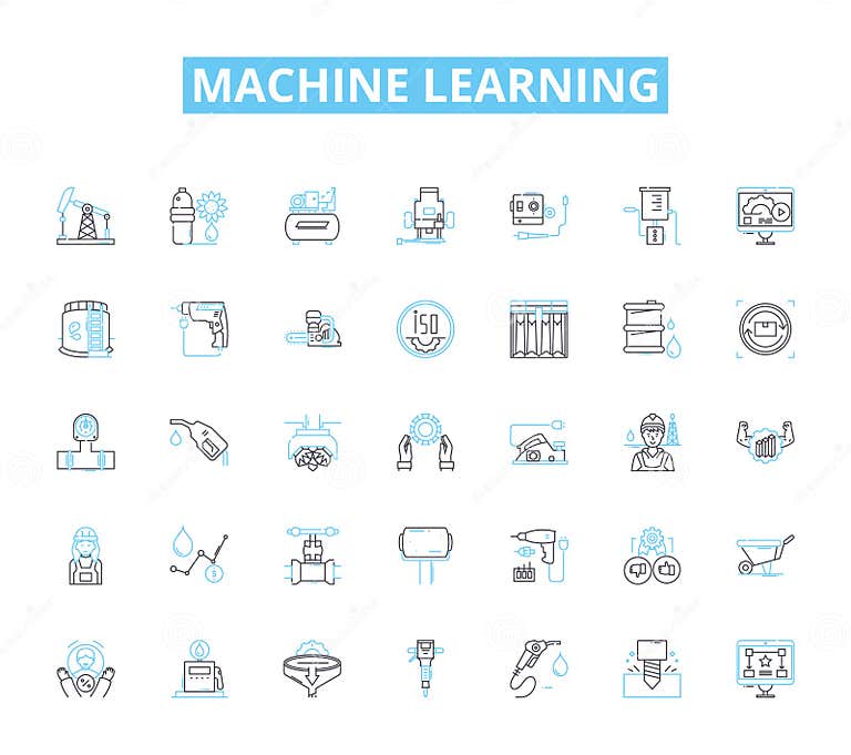 Machine Learning Linear Icons Set. Algorithms, Neural Nerks, Prediction ...