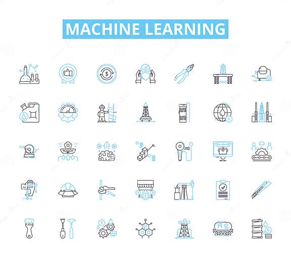 Machine Learning Linear Icons Set. Algorithms, Neural Nerks, Prediction, Deep Learning ...