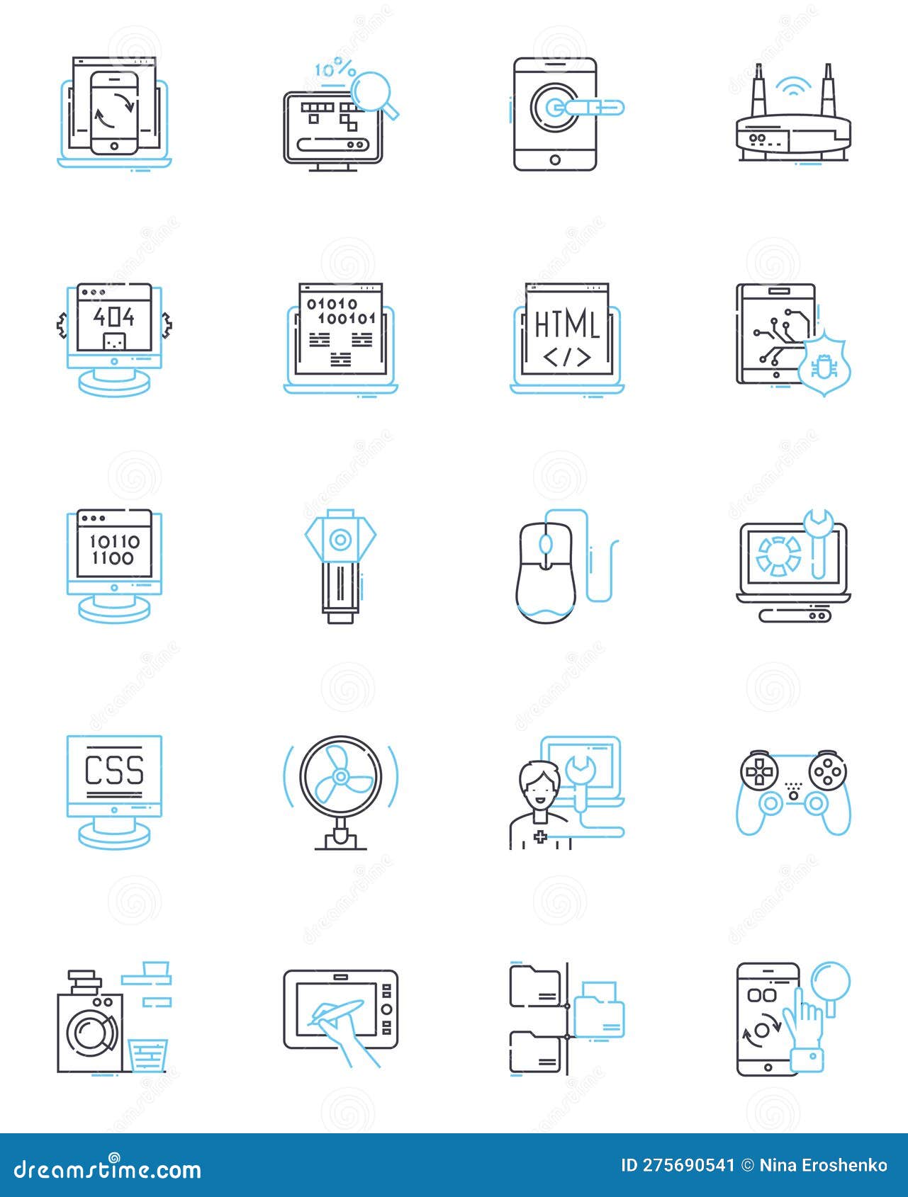 Machine Learning Linear Icons Set Neural Nerks Algorithms Artificial Intelligence Deep