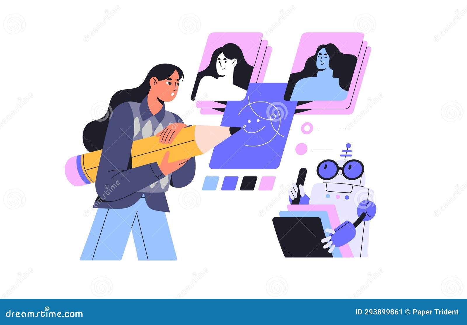 Machine Learning, Neural Networks Concept. Illustrator Drawing Digital ...