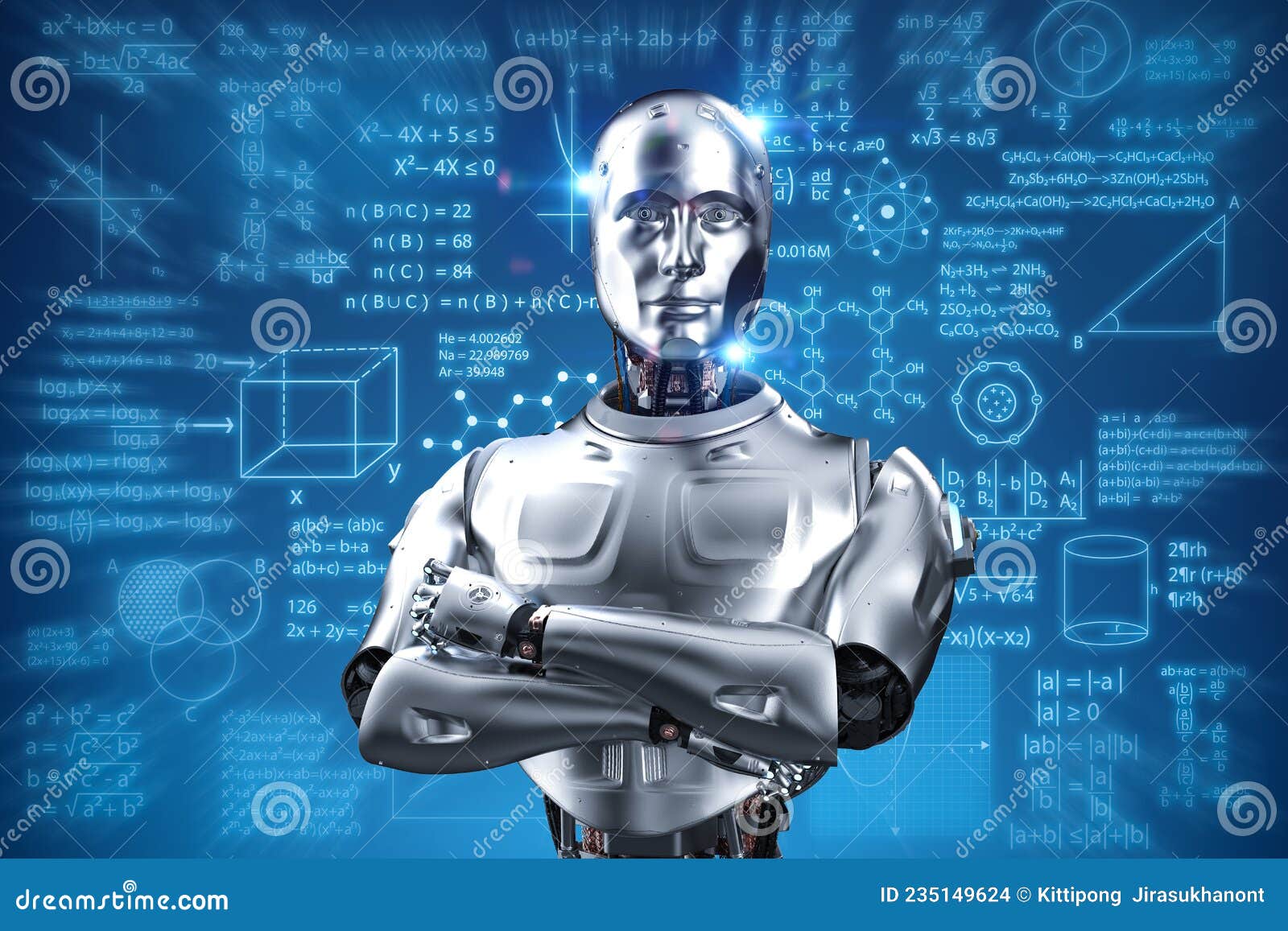 Machine Learning with Robot and Graphic Display Stock Illustration ...