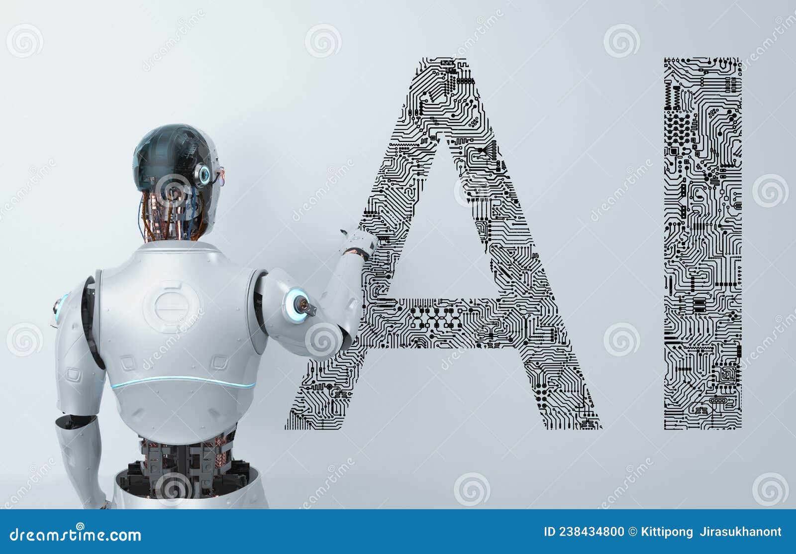 Machine Learning with Robot and Graphic Display Stock Illustration ...