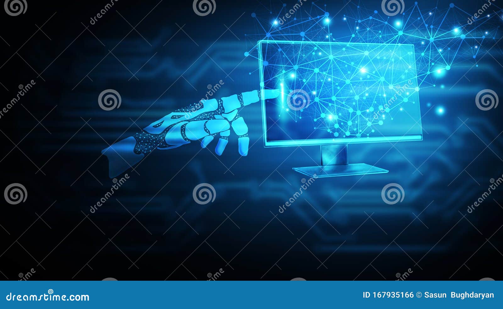 Machine Learning. Robot Hand Touching the Screen Stock Illustration ...