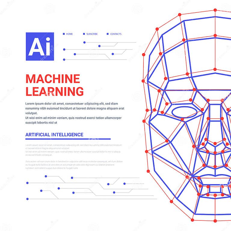 Machine Learning System Web Template. Human Face Consisting of Polygons ...