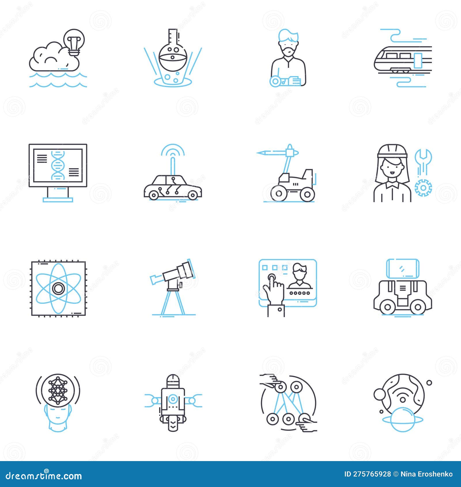 Machine Learning Technology Linear Icons Set Algorithms Predictions Data Automation Neural